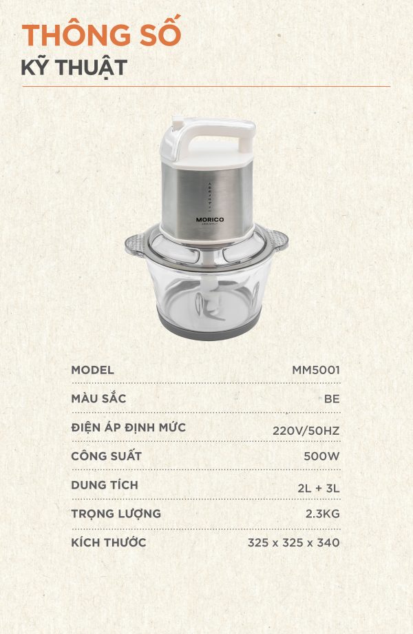 Máy Xay Đa Năng Morico MM5001 công suất lớn 500W, 2 cối xay